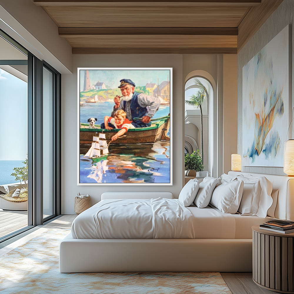 Man and Boy on Boat with Dog – Great Canvas Arts