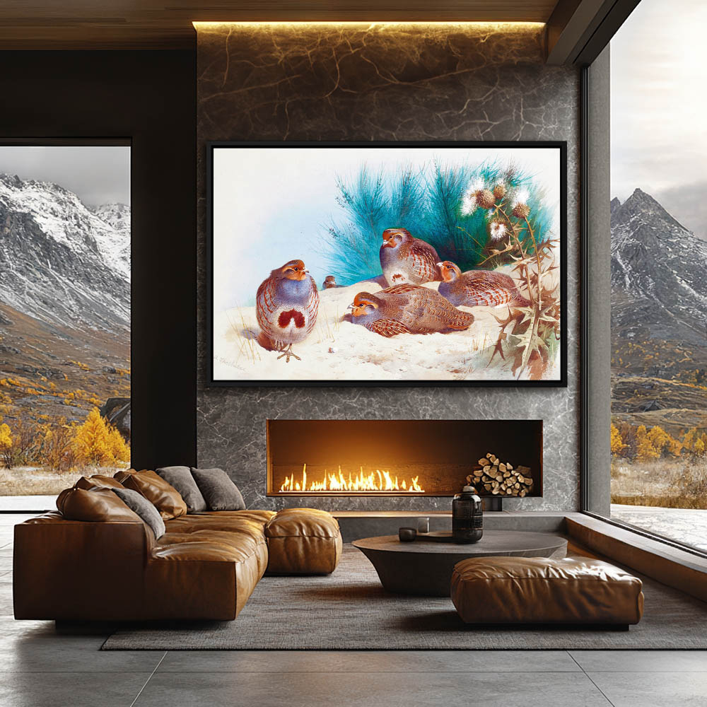 English Partridge with Gorse and Thistles. – Great Canvas Arts