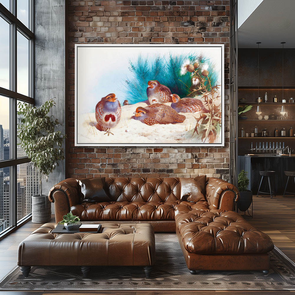 English Partridge with Gorse and Thistles. – Great Canvas Arts