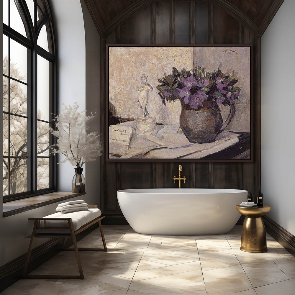 Figurine and Violets in an Earthenware Jug – Great Canvas Arts