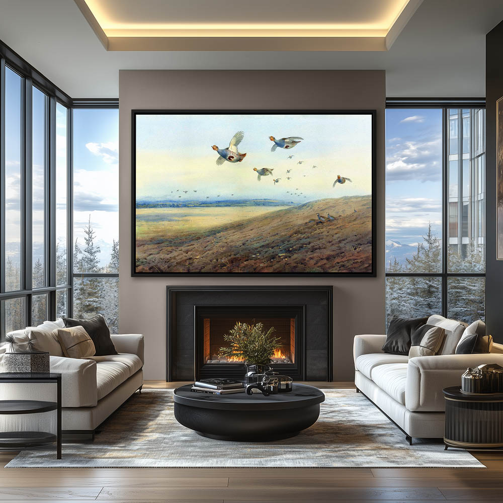 English Partridge in Flight Red Legged Partridge Below – Great Canvas Arts