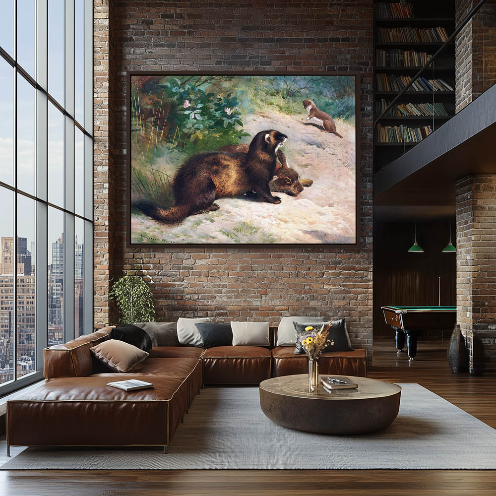 A Polecat and a Rabbit with a Stoat Watching – Great Canvas Arts