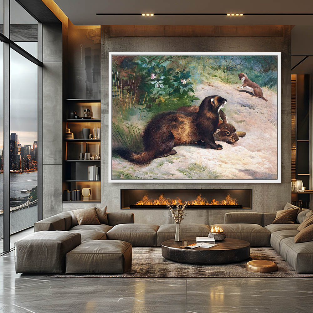 A Polecat and a Rabbit with a Stoat Watching – Great Canvas Arts