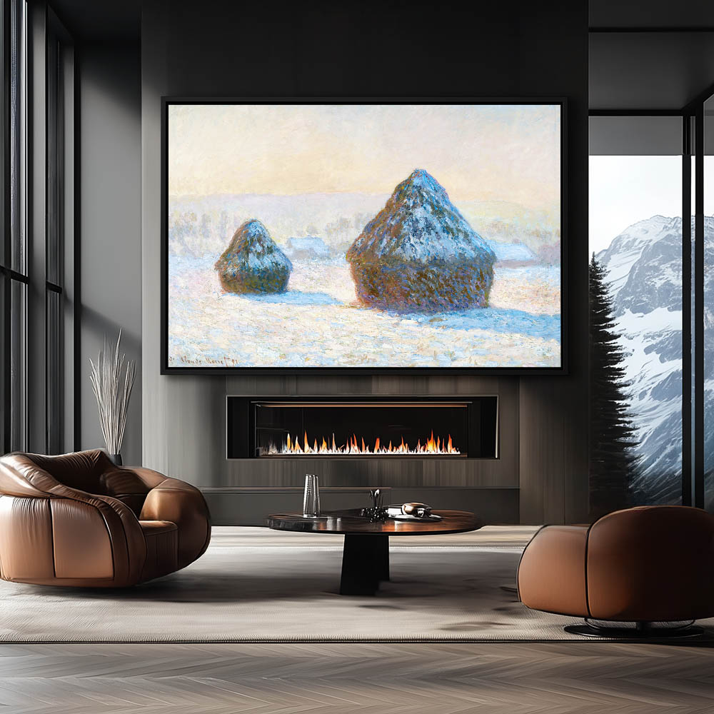 Wheatstacks Snow Effect Morning – Great Canvas Arts